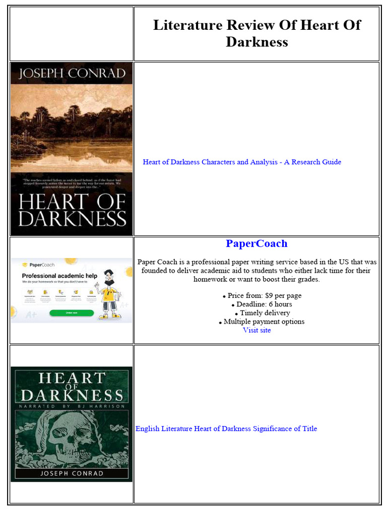 Literature Review of Heart of Darkness | PDF | Heart Of Darkness ...