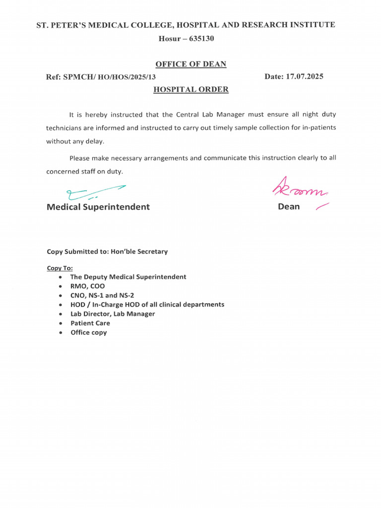 Hospital Order - BLood Sample Collection | PDF