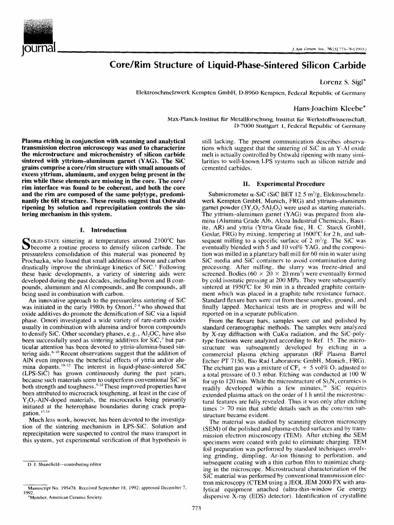 Core-Rim Structure of LPS SiC | PDF | Sintering | Crystallite