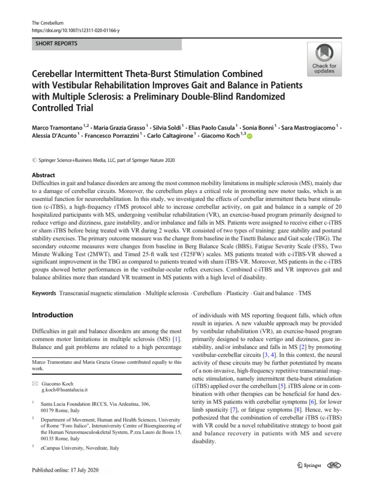 Cerebellar Intermittent Theta-Burst Stimulation Combined With ...
