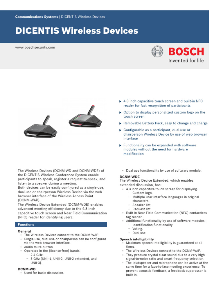 Bosch Dicentis DCNM-WDE - Datasheet | PDF | Microphone | Computing