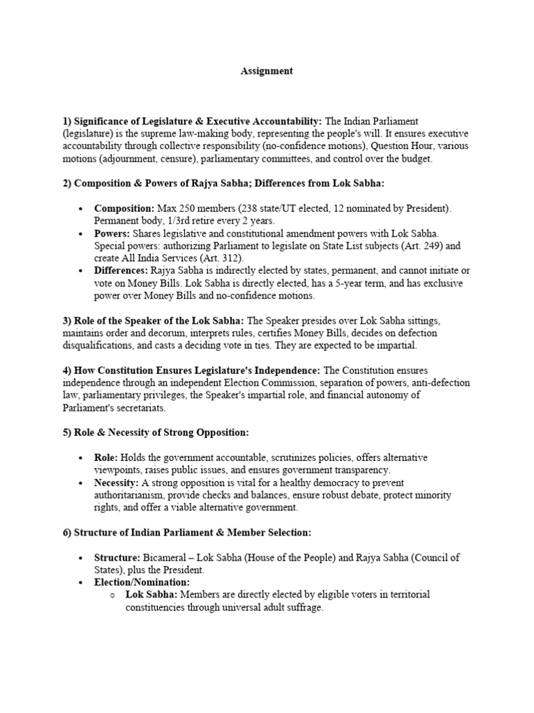 Indian Constitution Assignment 2 | PDF | Government | Governance