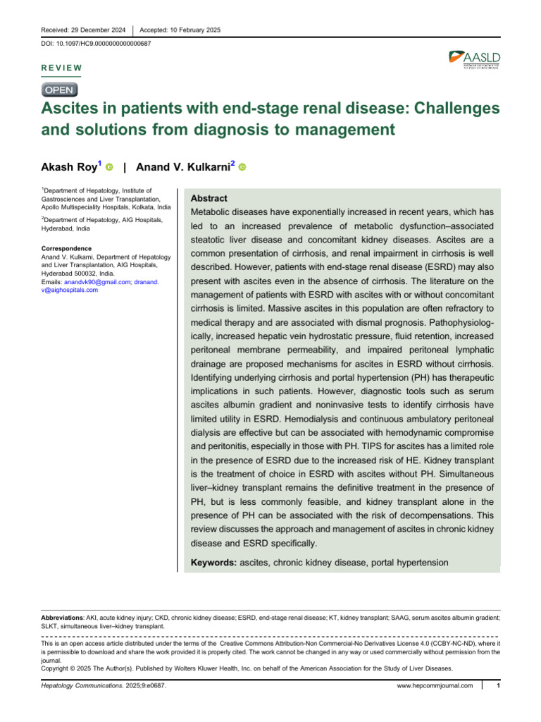 Ascites in ESRD | PDF | Cirrhosis | Chronic Kidney Disease
