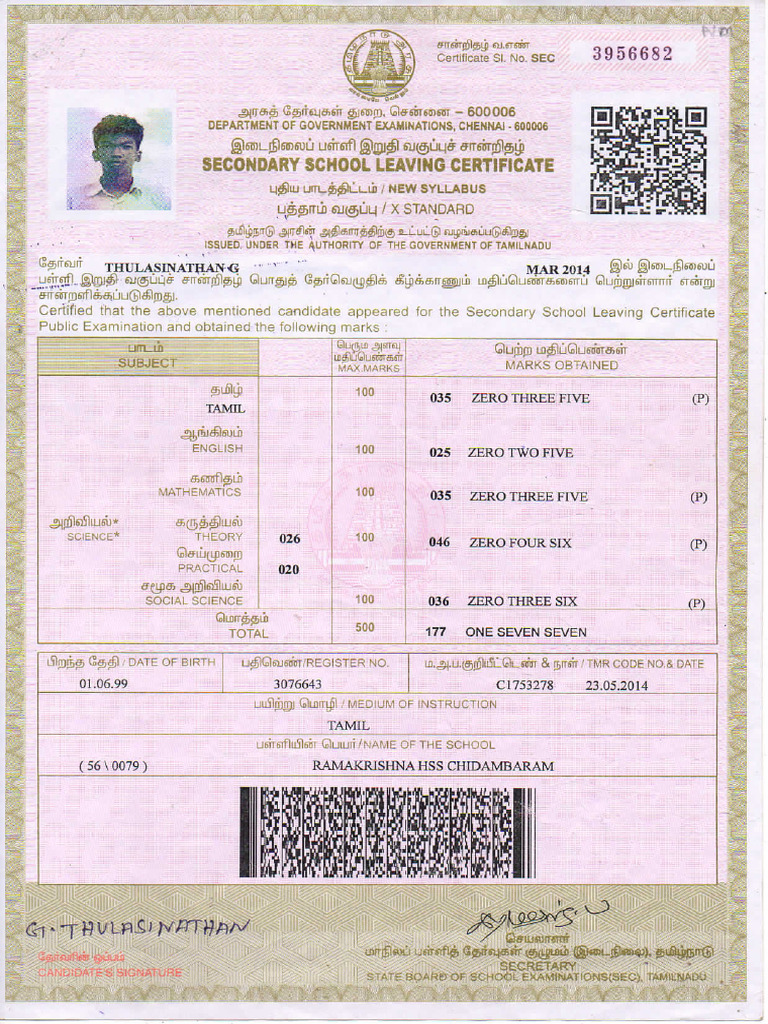 SSLC Mark Sheet | PDF