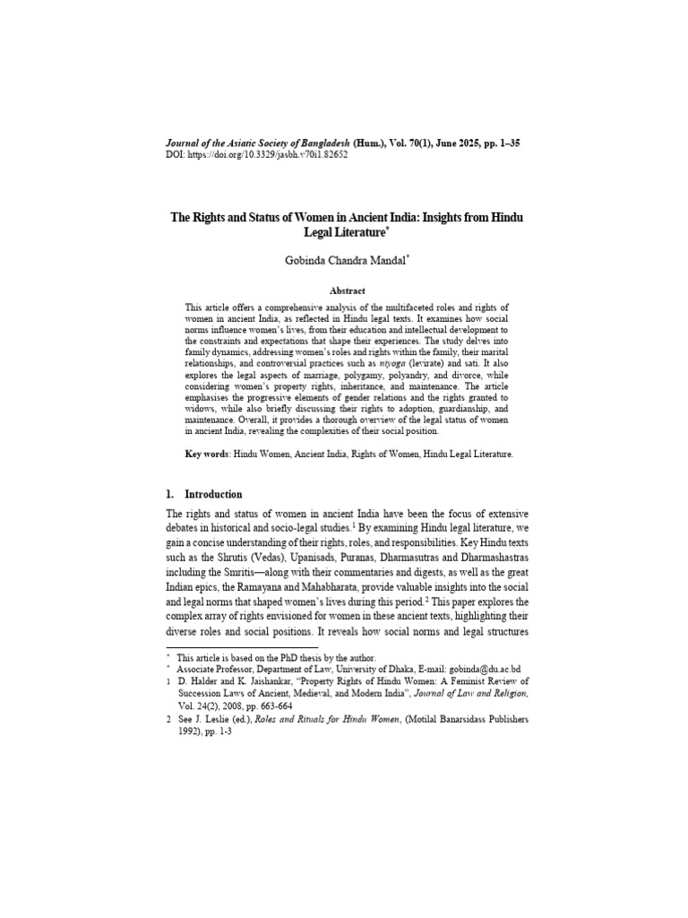 The Rights and Status of Women in Ancient India Insights From Hindu ...