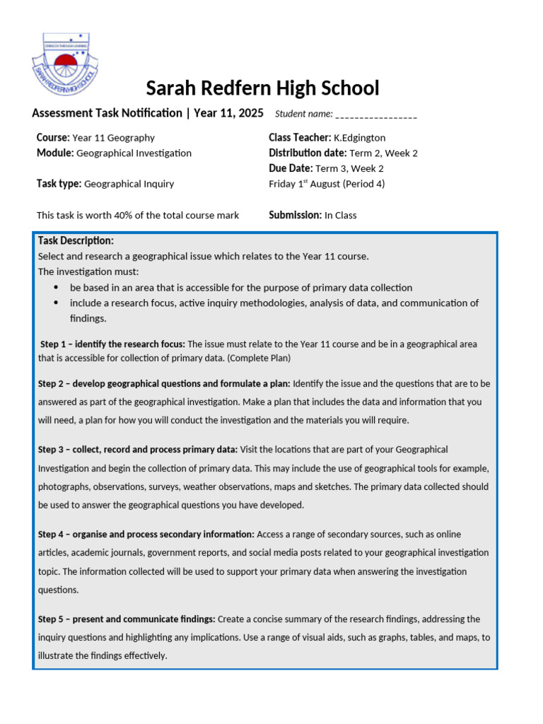 Geographical Investigation Assessment | PDF | Inquiry | Information