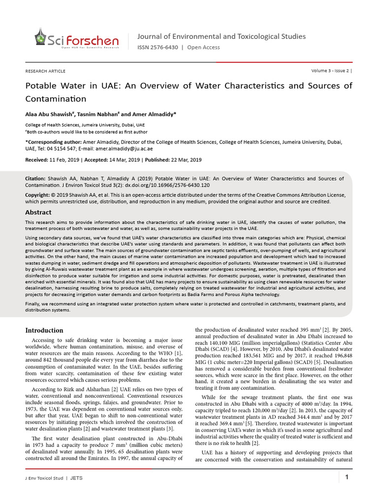Potable Water in UAE An Overview of Water Characte | PDF | Sewage ...