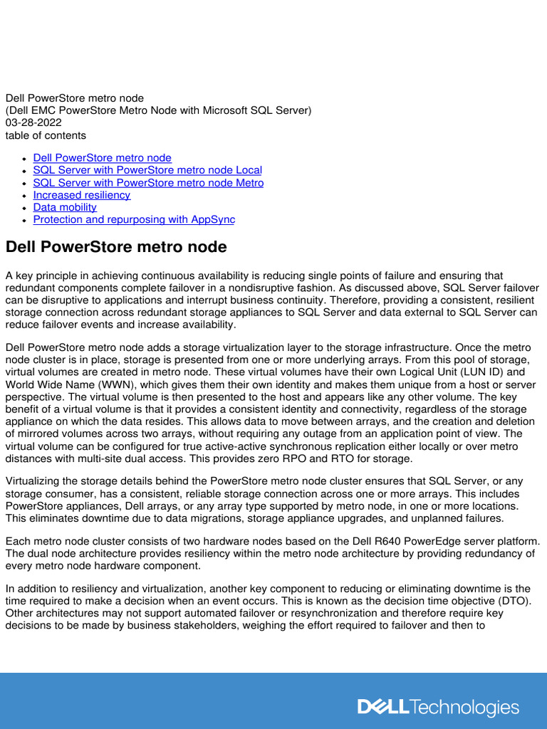 Dell PowerStore Metro Node | PDF | Computer Cluster | Microsoft Sql Server