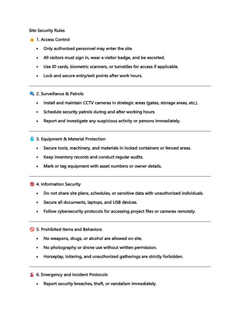 Comprehensive Site Security Guidelines | PDF
