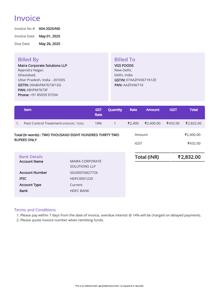 Pest Control Invoice Format | PDF