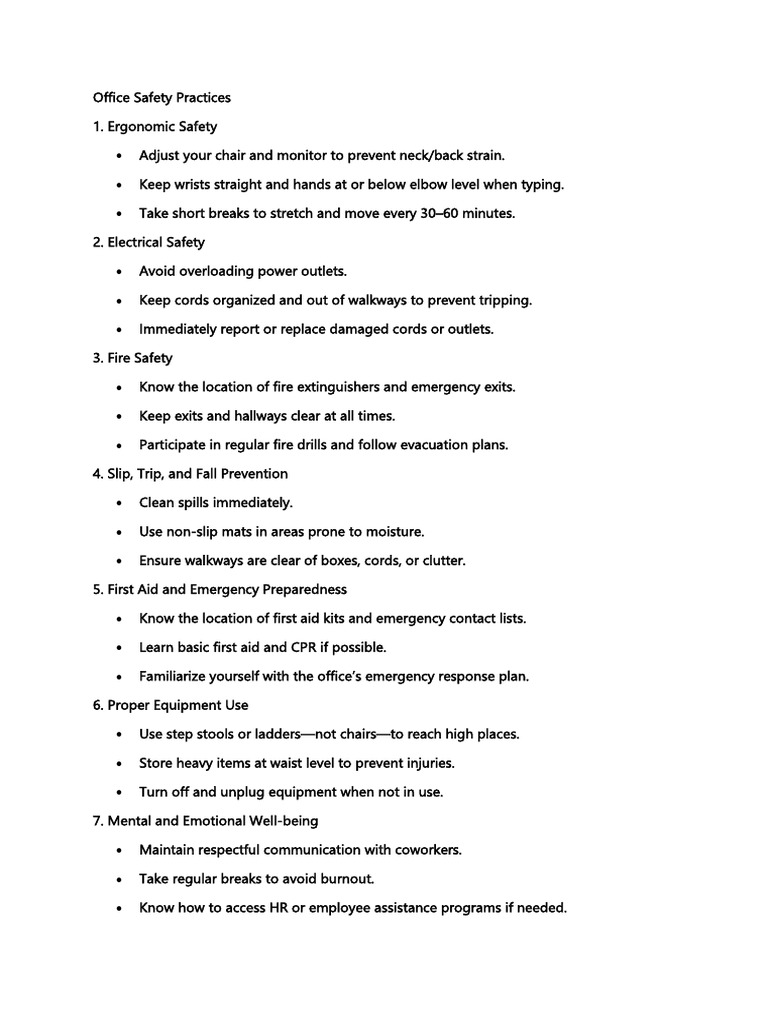 Office Safety Guidelines and Practices | PDF