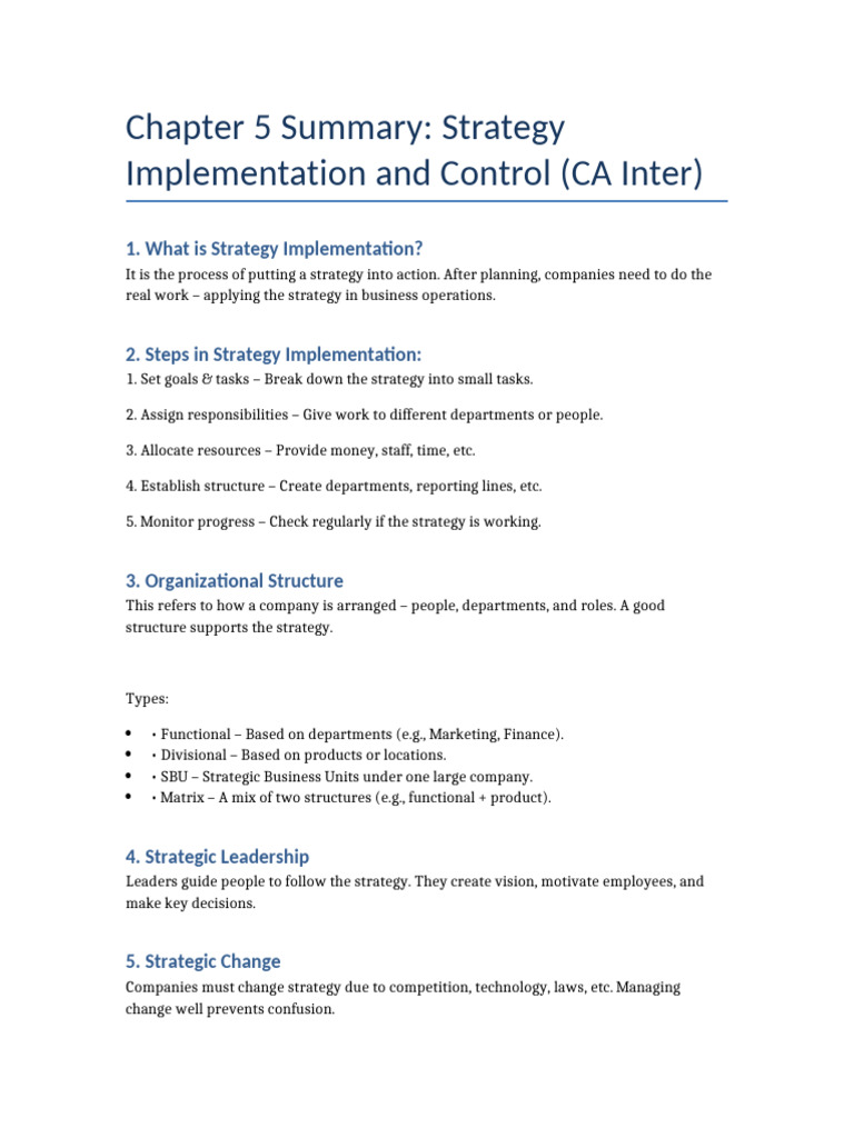Chapter 5 Strategy Implementation and Control CA Inter | PDF