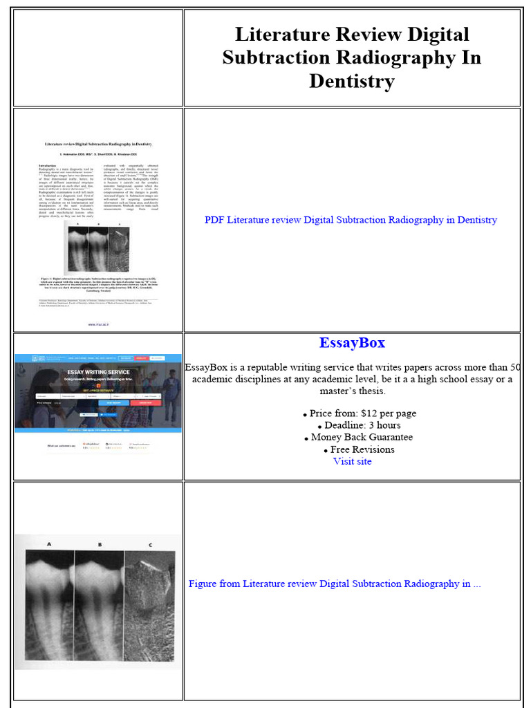 Literature Review Digital Subtraction Radiography in Dentistry | PDF ...