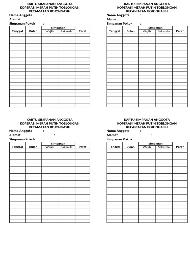 Kartu Simpanan Anggota | PDF