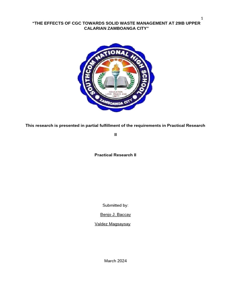 The Effects of CGC Toward Solid Waste Management at 29ib Upper Calarian ...