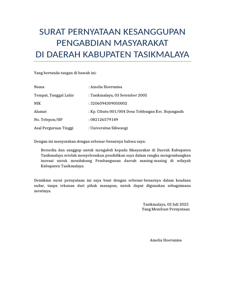 Form Surat Pernyataan Pengabdian | PDF