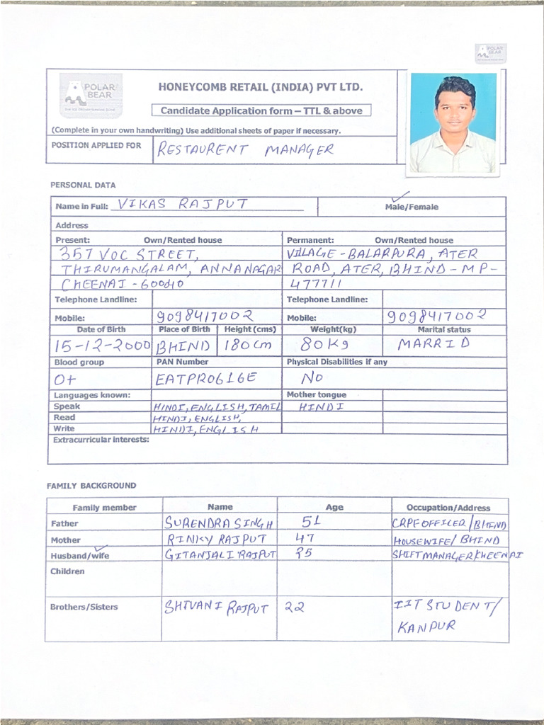 Application Form - Vikas | PDF