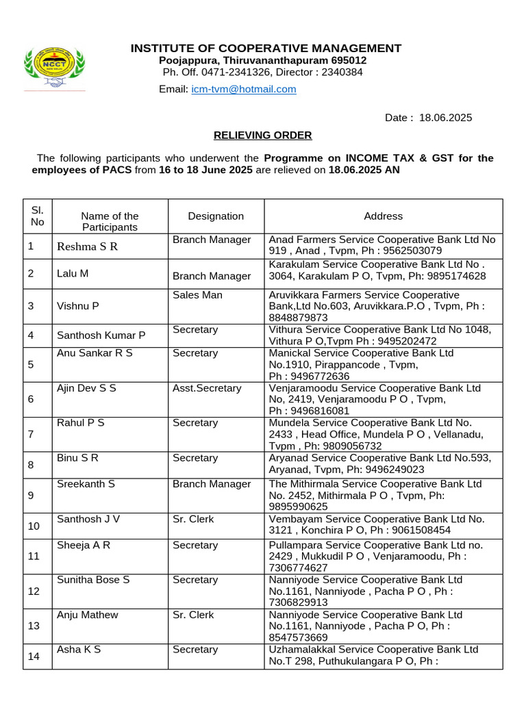 Relieving Order | PDF