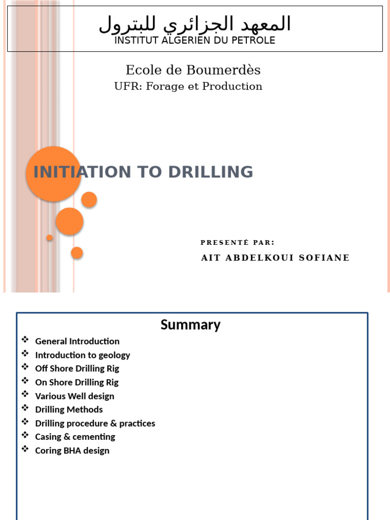Initiation To Drilling | PDF | Drilling Rig | Casing (Borehole)