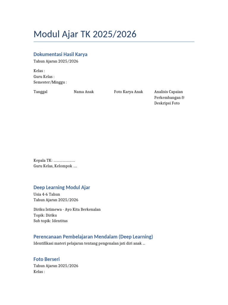 Modul Ajar TK 2025/2026 Semester 1 | PDF