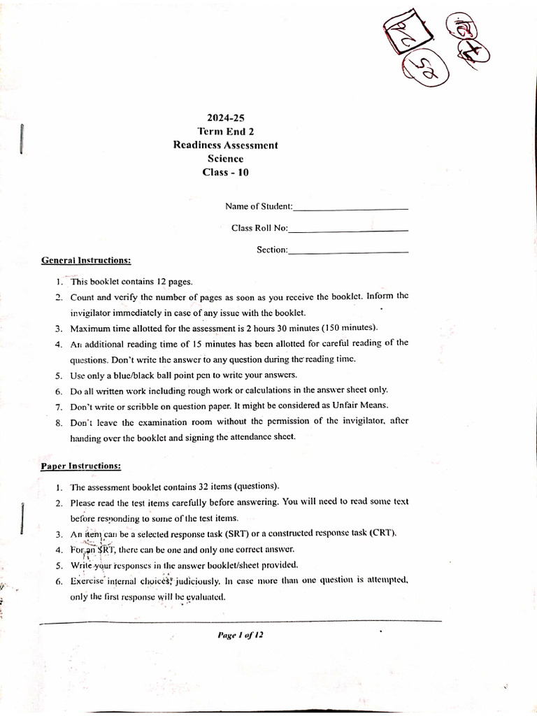 Term End 2 Readiness Class 10 2024-25 | PDF
