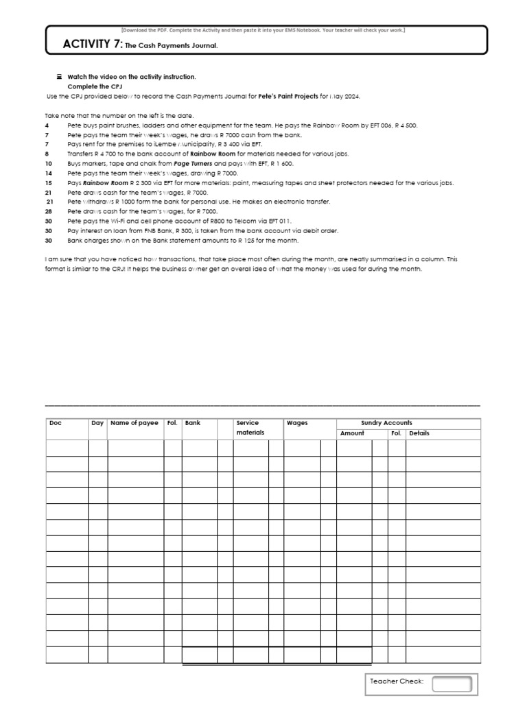 Activity 7 - The Cash Payments Journal | PDF