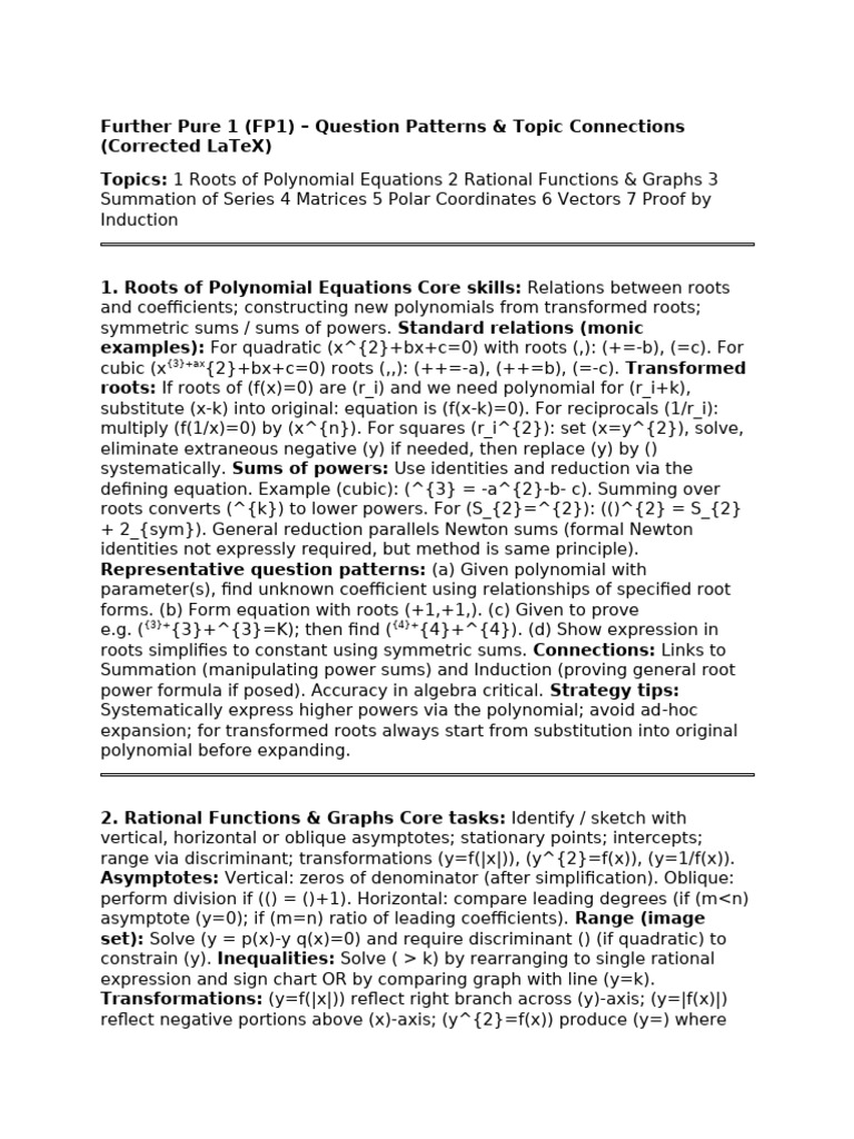 Fp1 & Further Mechanics Patterns (Corrected La Te X) | PDF | Line (Geometry) | Matrix (Mathematics)