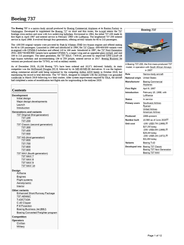 Overview of Boeing 737 Generations | PDF | Jet Aircraft | Aircraft