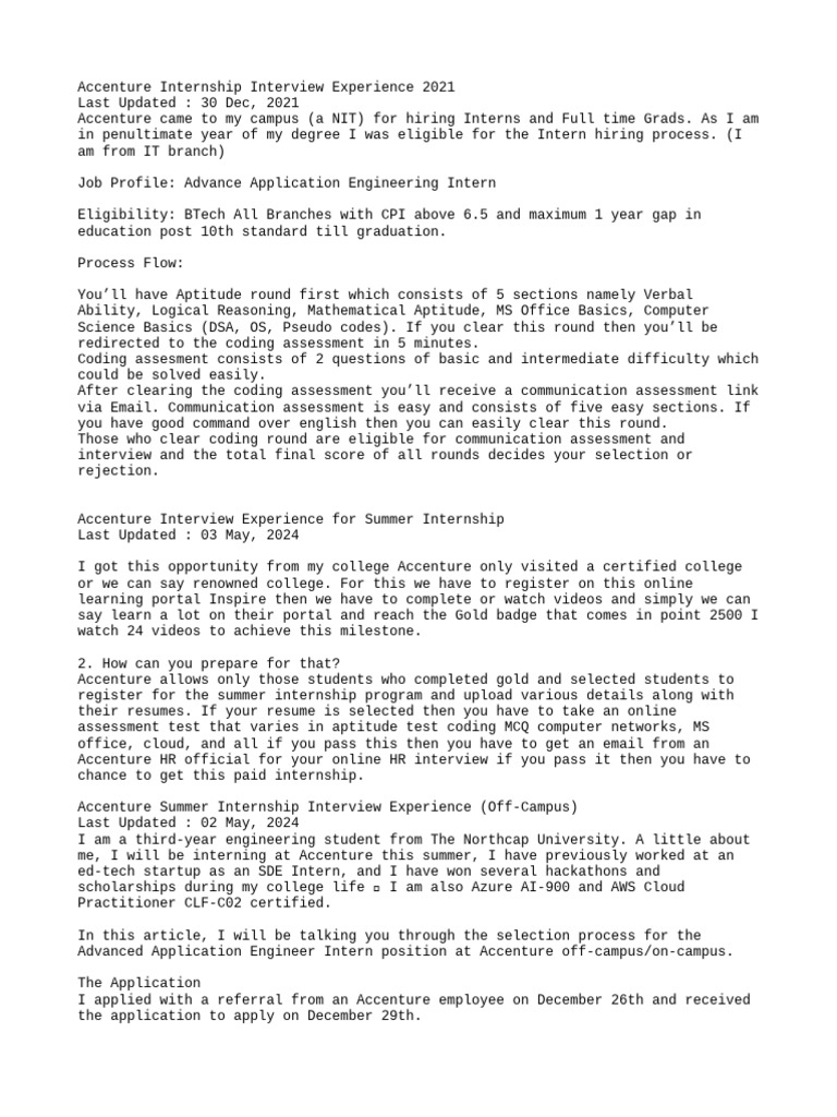 Accenture Internship Interview Expe | PDF | Computing