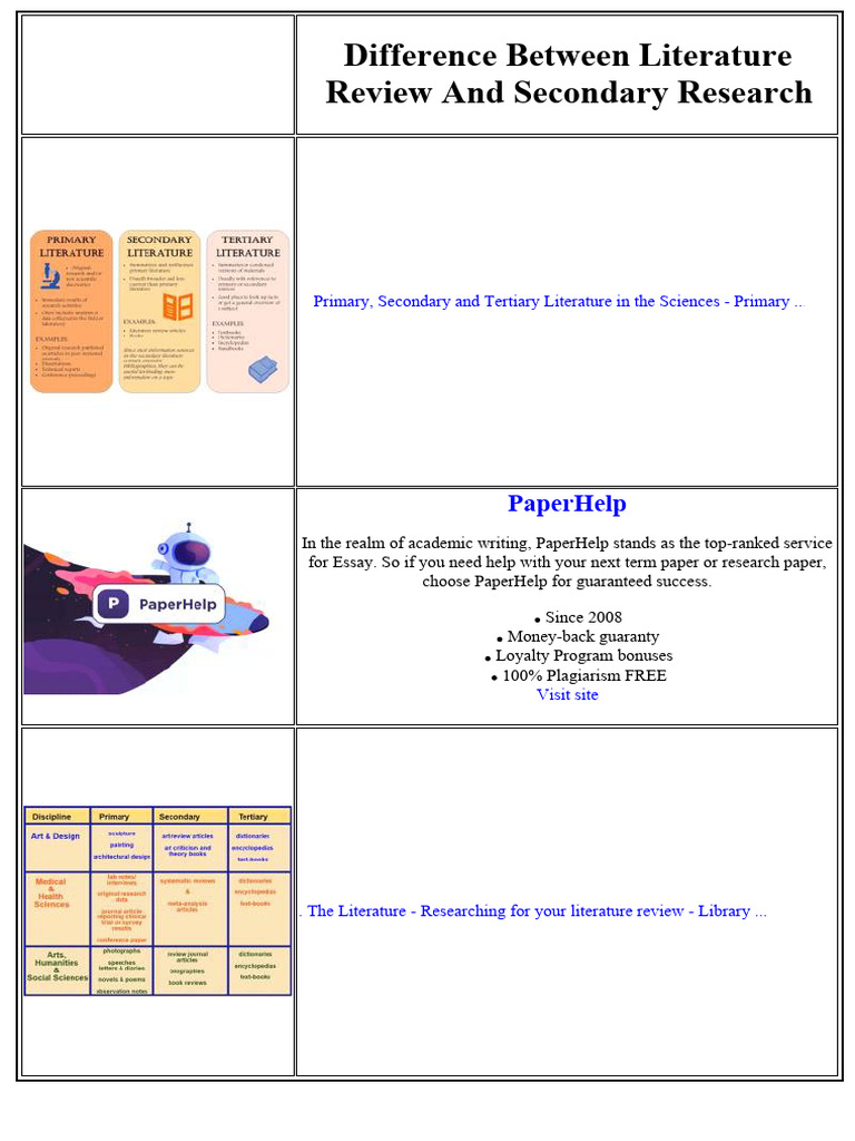 Difference Between Literature Review and Secondary Research | PDF ...