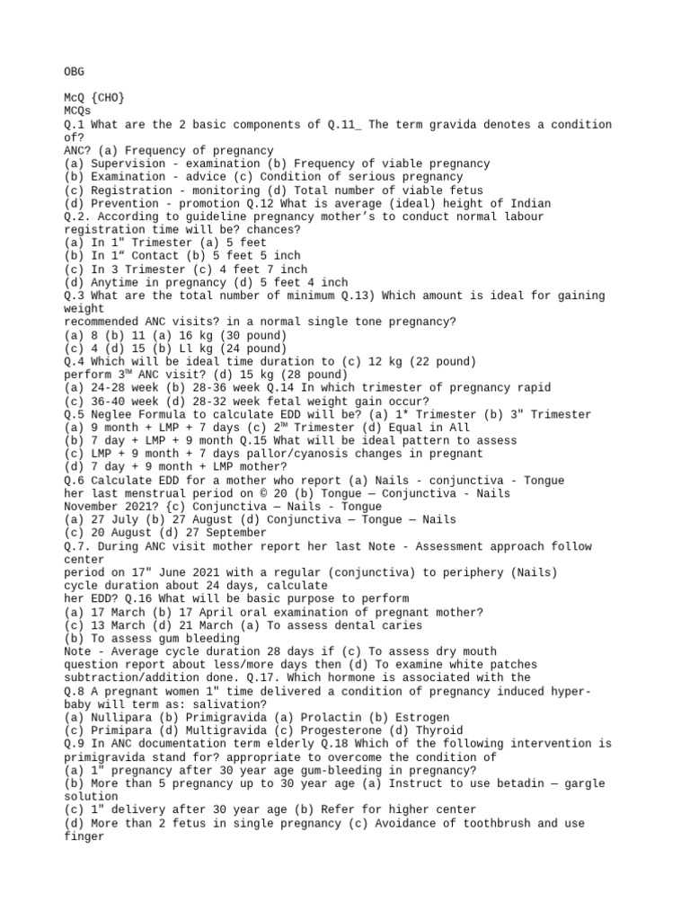 Obg MCQS | PDF | Gestational Diabetes | Childbirth