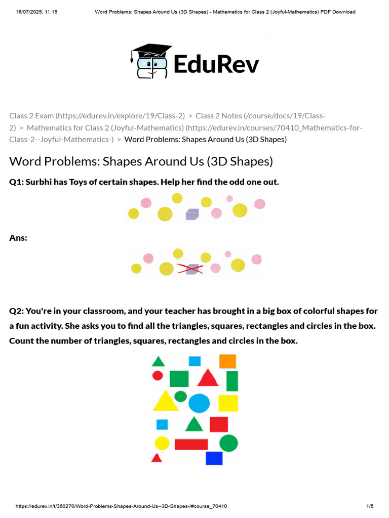 Word Problems_ Shapes Around Us (3D Shapes) - Mathematics for Class 2 ...
