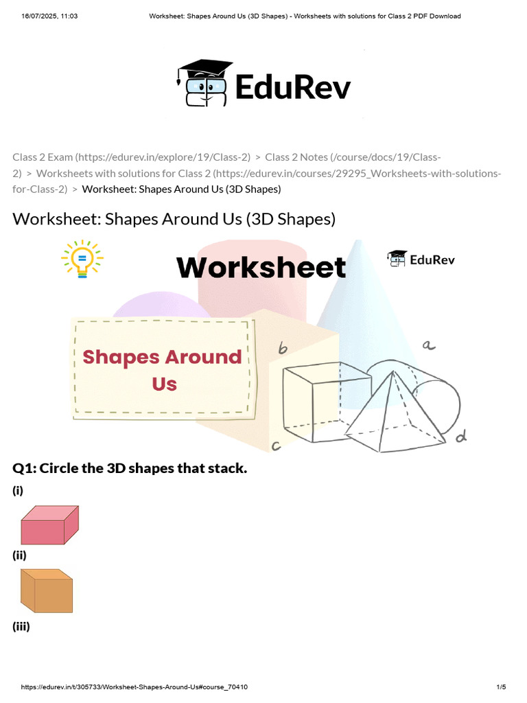 Class 2 Shapes Around Us Worksheet | PDF | Geometry | Geometric Objects