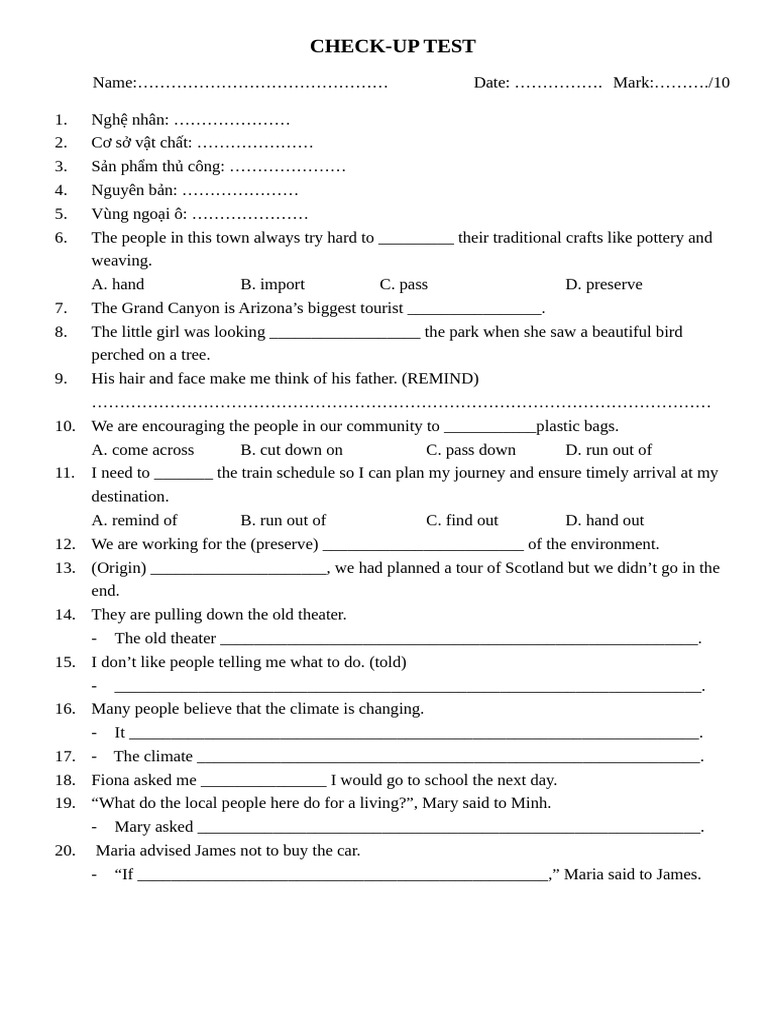 Traditional Crafts Check-Up Test | PDF