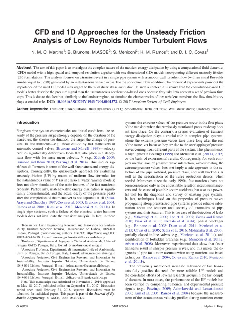 Unsteady Friction in Low Reynolds Flows | PDF | Turbulence ...