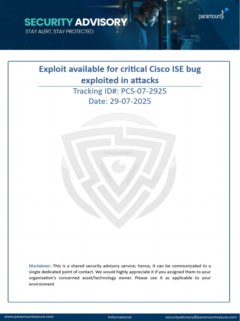 Exploit Available For Critical Cisco ISE Bug Exploited in Attacks - PCS-07-2925 | PDF | Exploit ...