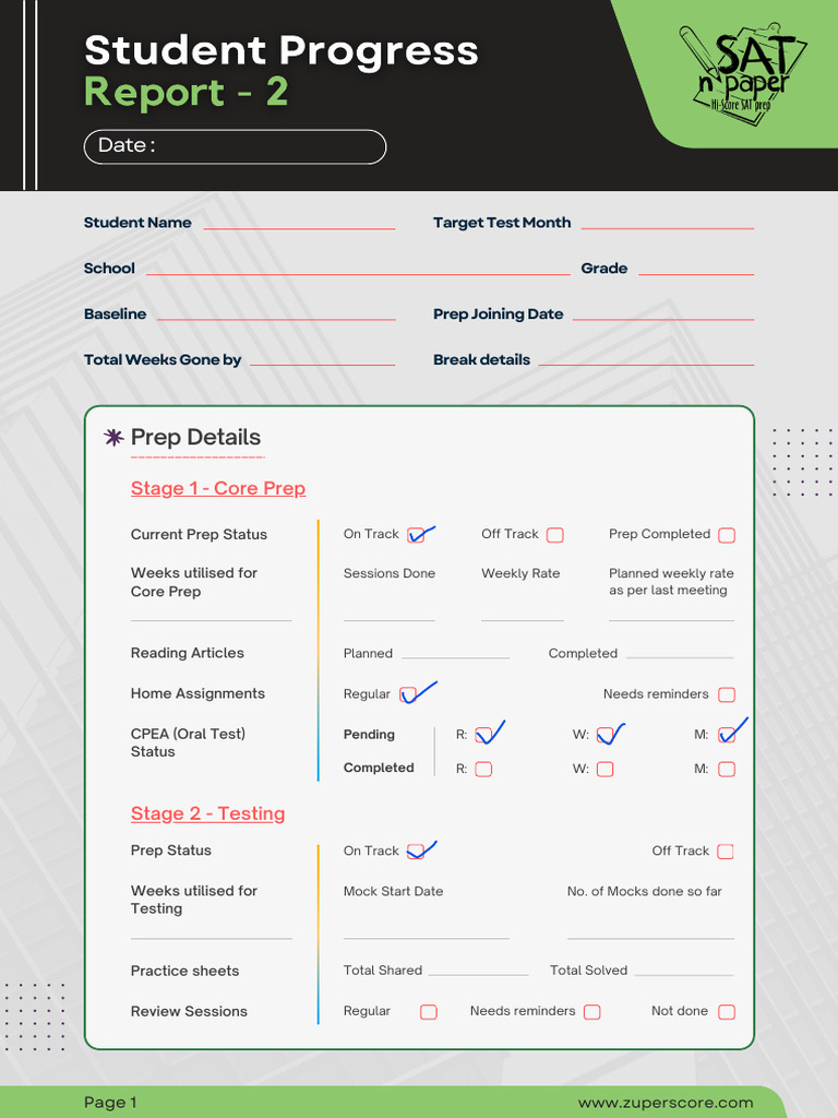 Zuperscore SAT Prep Progress Report | PDF