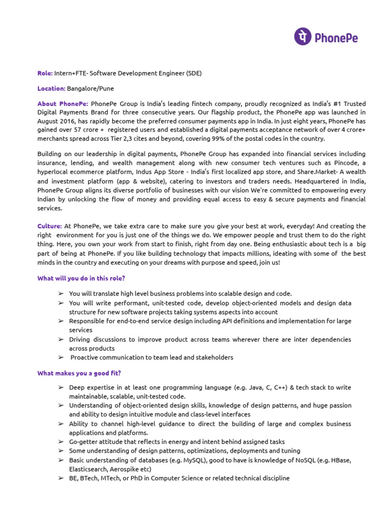 PhonePe SDE Intern Role Overview | PDF | Scalability | Databases