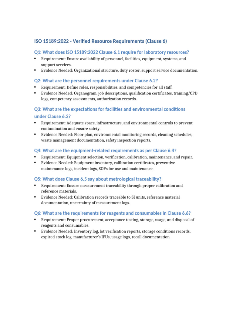 ISO 15189:2022 Clause 6 Resource Requirements | PDF