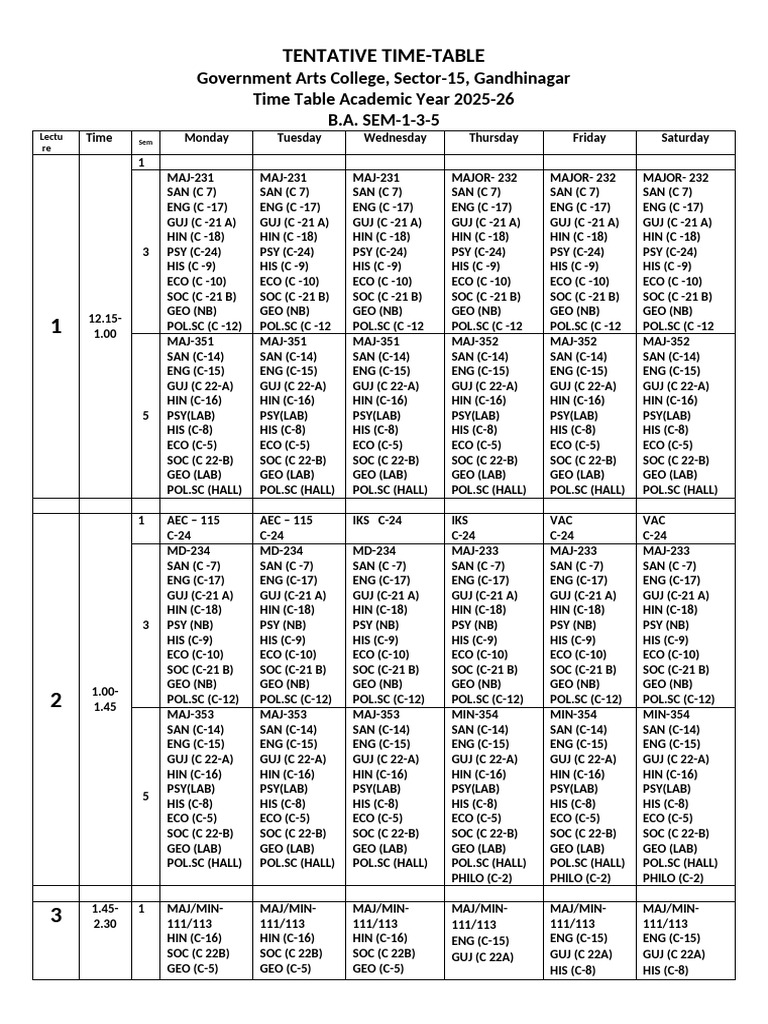 College Time Table | PDF