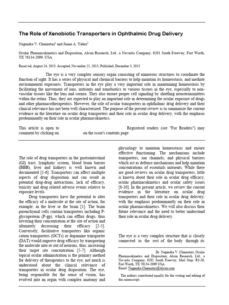 Ocular Drug Transporters Overview | PDF | Pharmacokinetics | Eye