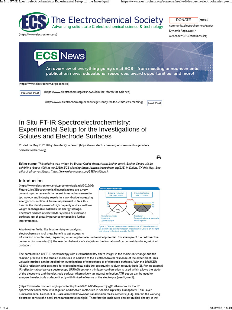In Situ FT-IR Spectroelectrochemistry - Experimental Setup For The ...