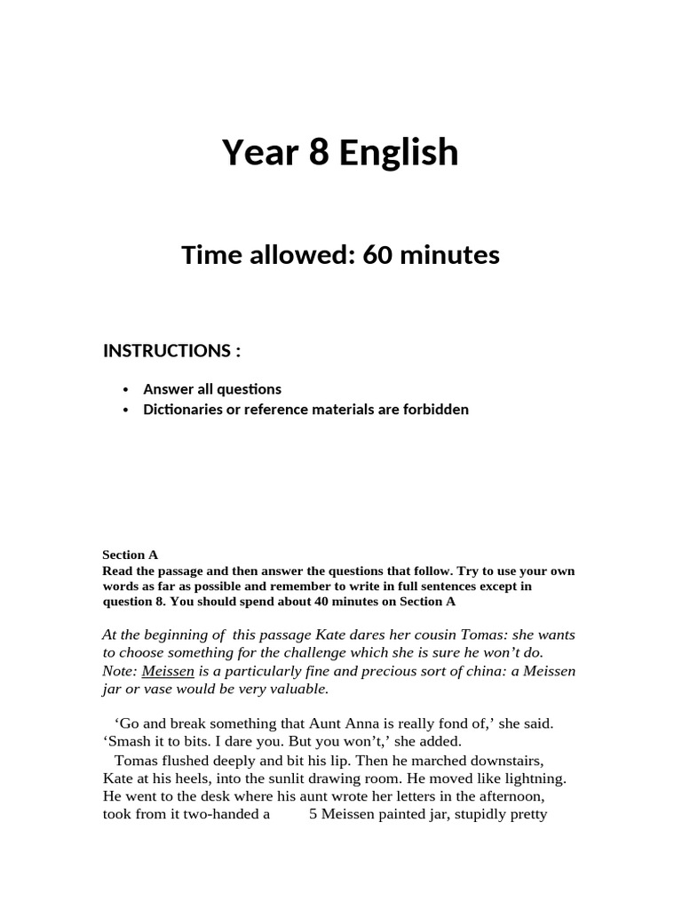 English Grade 8 Paper 1 | PDF | Grammar | Syntax