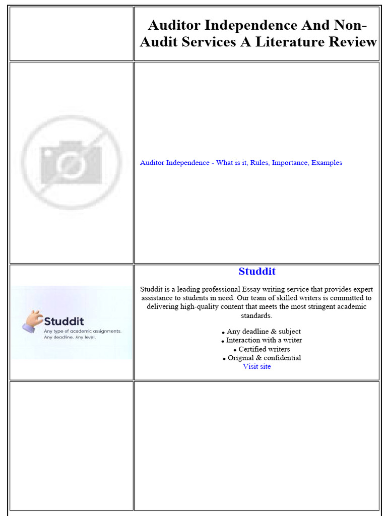 Auditor Independence and Non-Audit Services A Literature Review | PDF ...