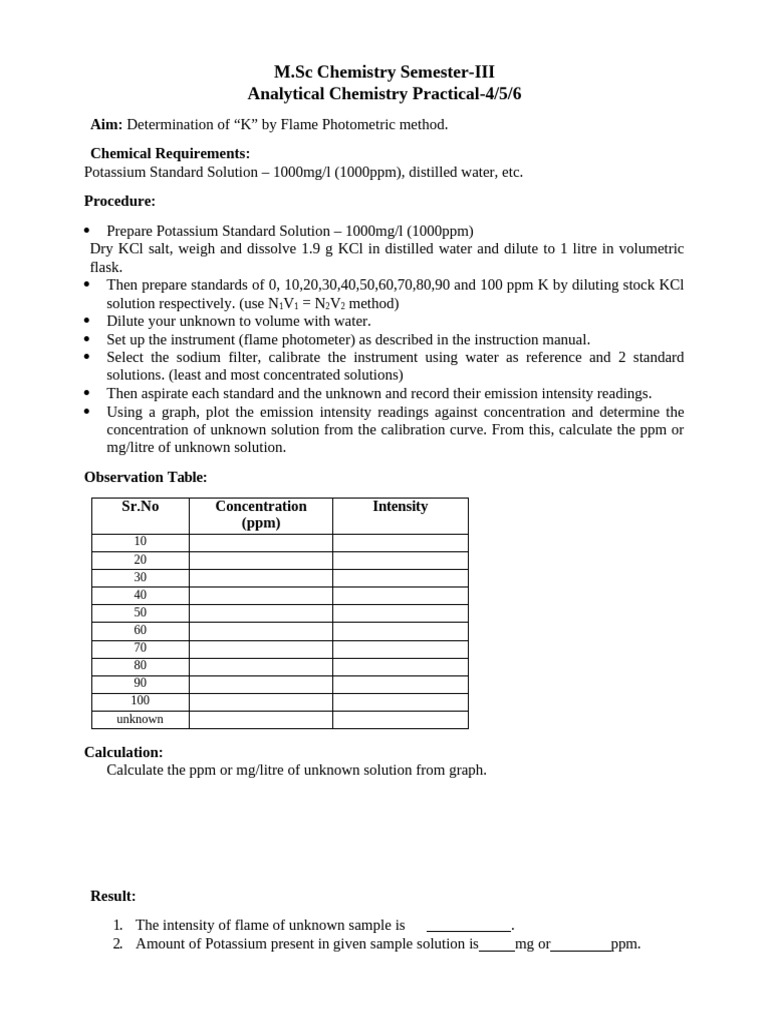 Flame K Anal Practical 3,4,5 | PDF