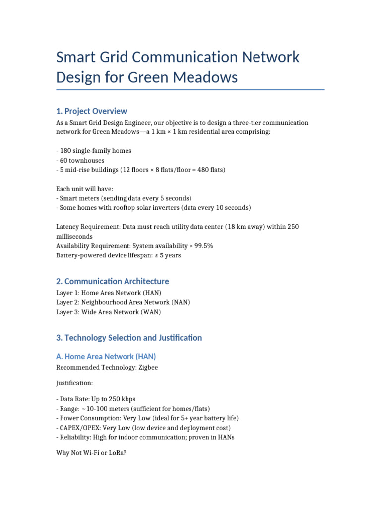 Smart Grid Design Report Green Meadows | PDF | Electronics | Service ...