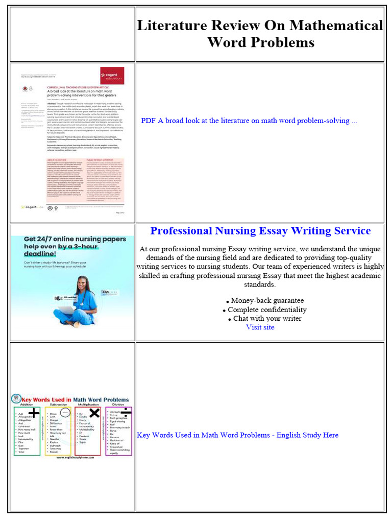 Literature Review On Mathematical Word Problems | PDF | Mathematics | Teachers