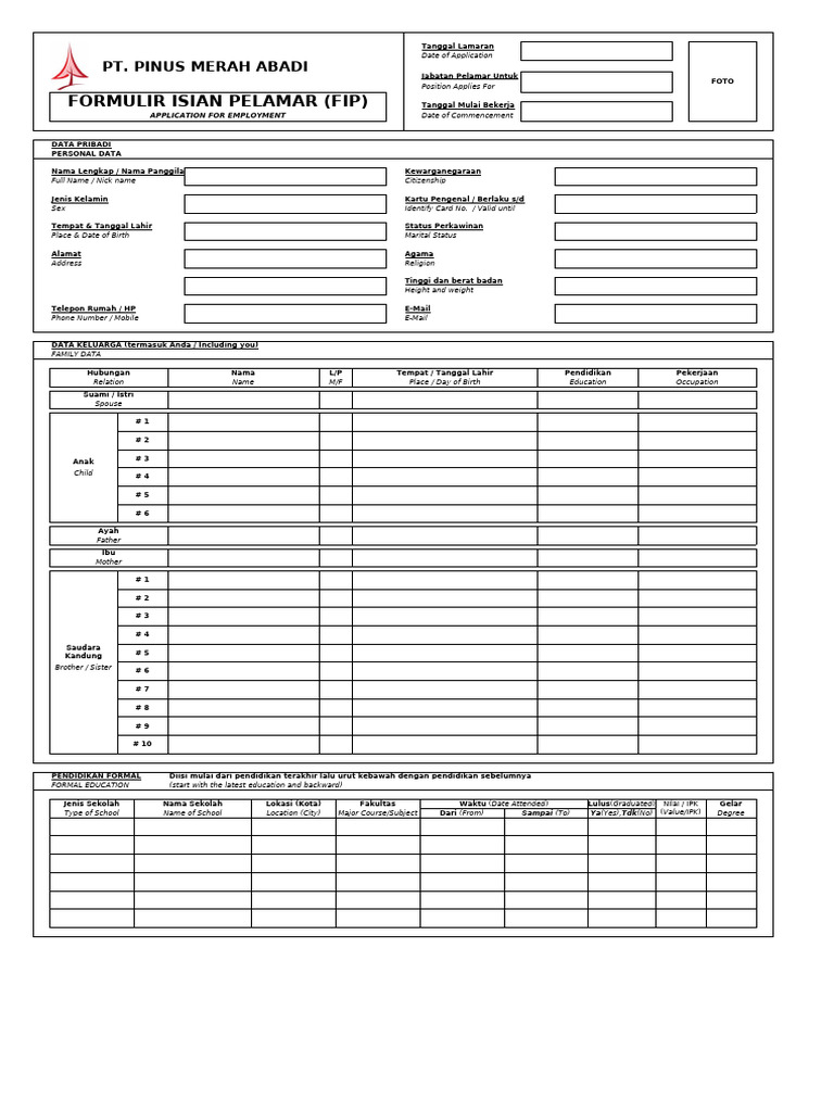 69frm-Hcd-076 Rev 00 Formulir Isian Pelamar | PDF