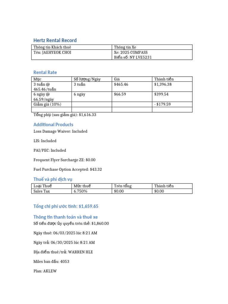 Hertz Rental Form Editable | PDF