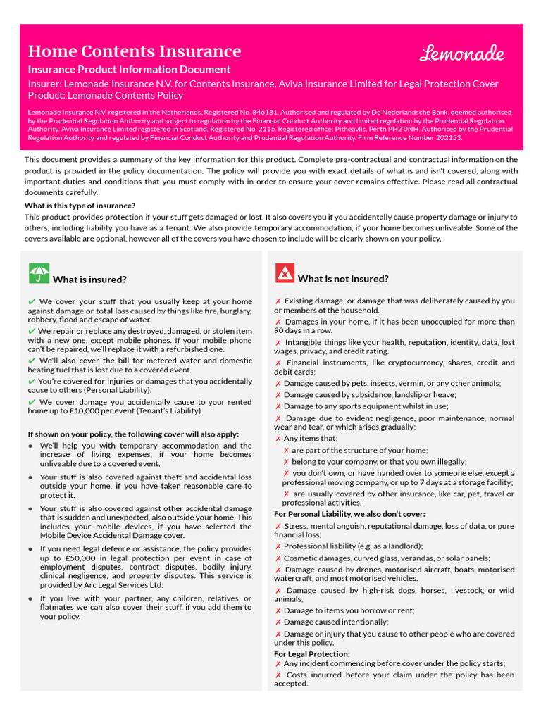 Lemonade Home Contents Insurance Guide | PDF | Payments | Insurance